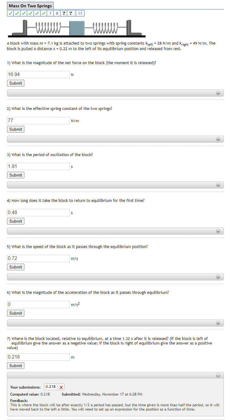 Solved Mass On Two Springs |||||||7| 8 | ?? 11 www www A | Chegg.com