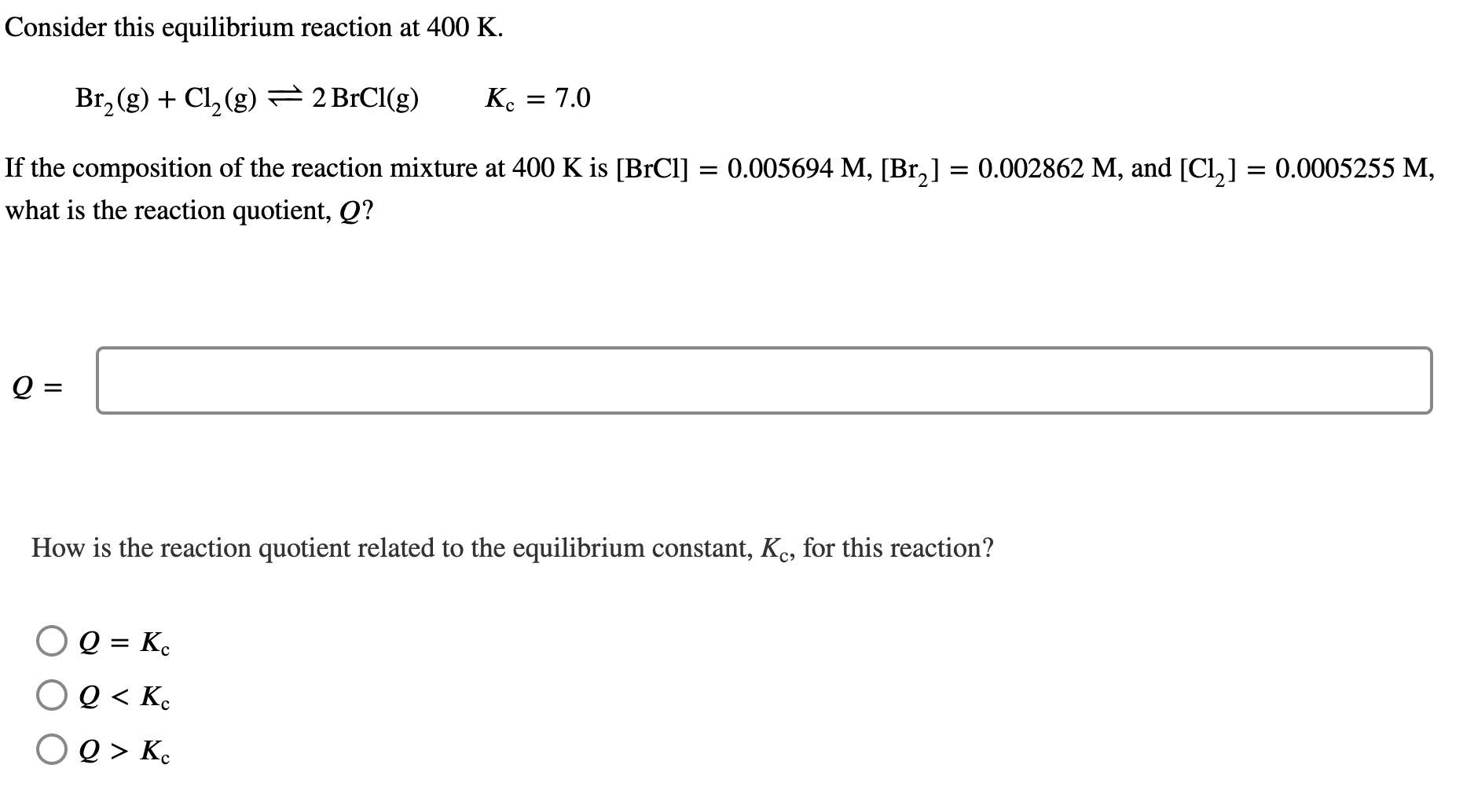 Consider this equilibrium reaction at 400 K. Br2( | Chegg.com