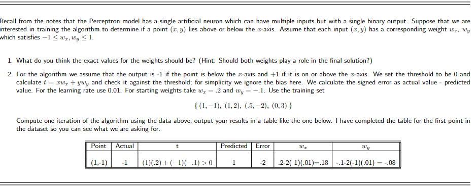 Solved Recall from the notes that the Perceptron model has a | Chegg.com