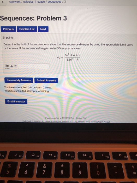 Solved webwork/calculus i_suazo/sequences /3 Sequences: | Chegg.com