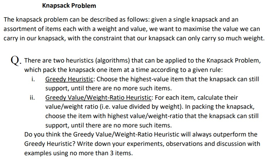 Knapsack Problem The knapsack problem can be | Chegg.com