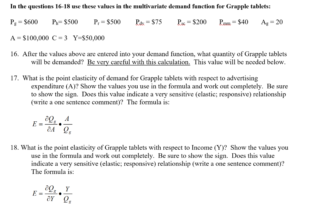 Solved The Multivariate Demand Function Below Will Be Needed 3139