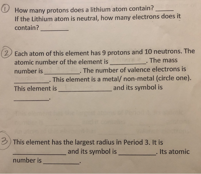 Solved How many protons does a lithium atom contain? If the | Chegg.com