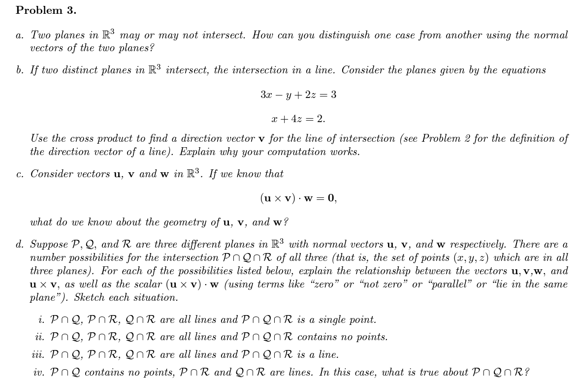 Solved a. Two planes in R3 may or may not intersect. How can | Chegg.com