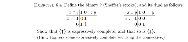 Solved EXERCISE 6.4 Define the binary † (Sheffer's stroke), | Chegg.com
