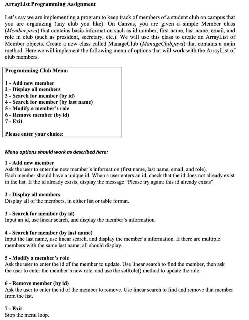 Solved JAVA Member.java public class Member { private int | Chegg.com