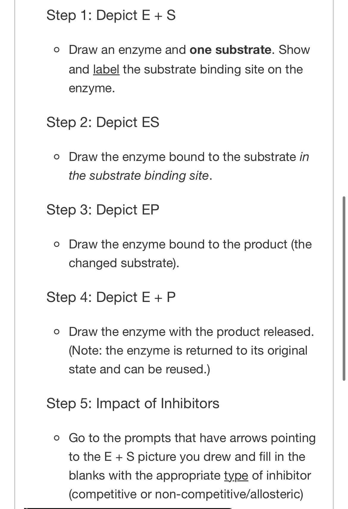 Solved Step 1: Depict E + S - Draw an enzyme and one | Chegg.com
