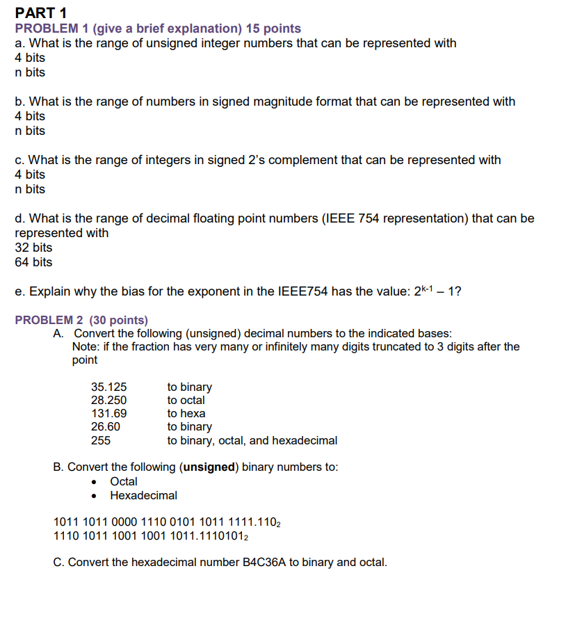 Solved PART 1 PROBLEM 1 (give a brief explanation) 15 points | Chegg.com