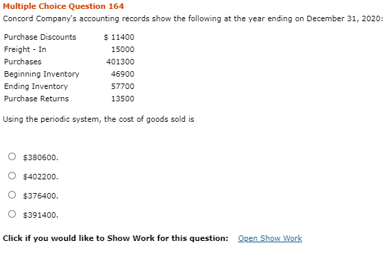 Solved Multiple Choice Question 164 Concord Company's | Chegg.com Solved Multiple Choice Question 164 Concord Company's | Chegg.com