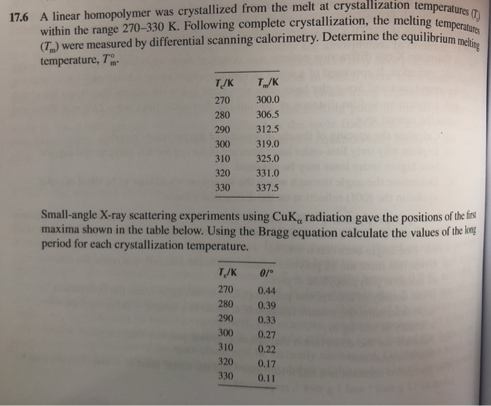Solved 17.6 A linear homopolymer within the range 270-330 K. | Chegg.com