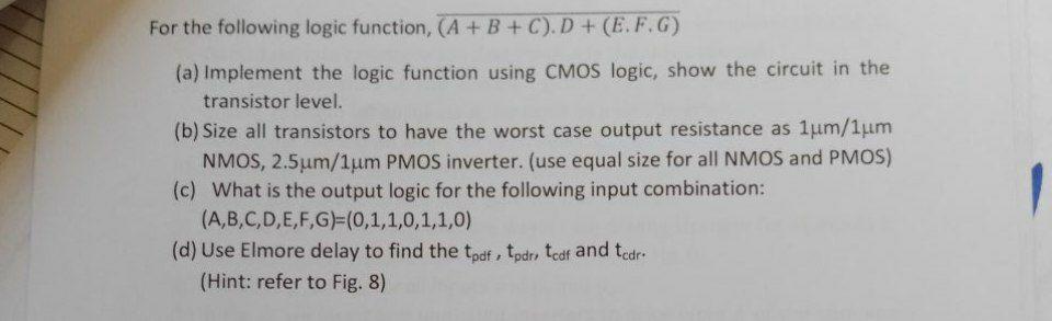 Solved For the following logic function, (A + B + C).D + | Chegg.com