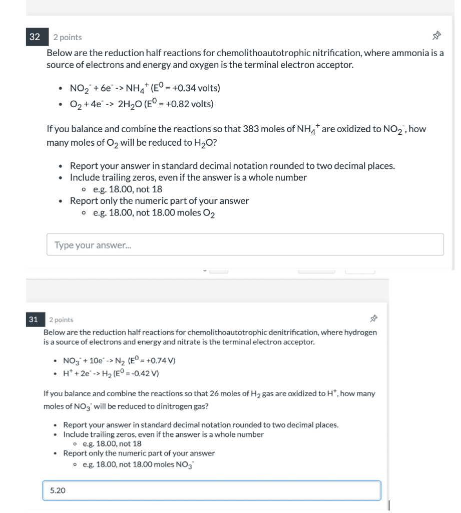 Solved 32 2 points Below are the reduction half reactions | Chegg.com