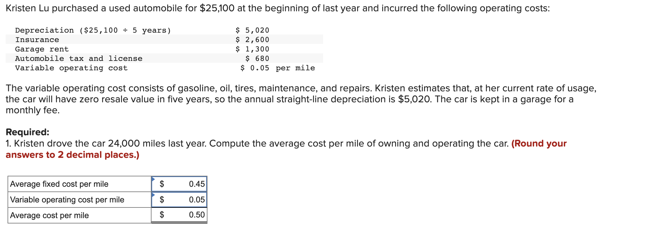 Solved The Variable Operating Cost Consists Of Gasoline