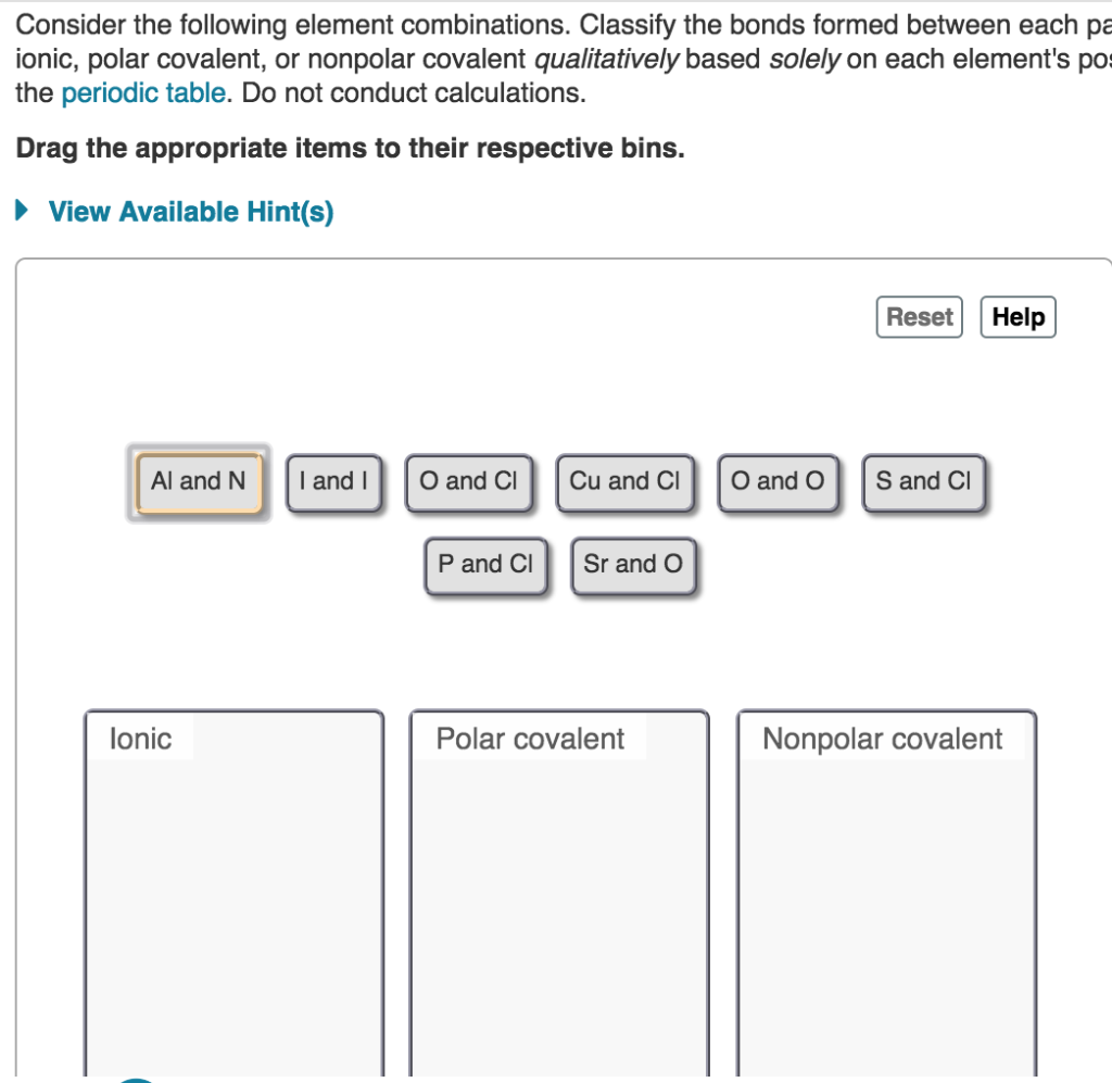 Solved Consider the following element combinations. Classify | Chegg.com
