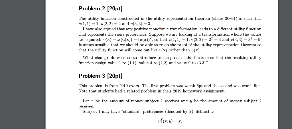 Solved Problem 2 (20pt] The utility function constructed in | Chegg.com