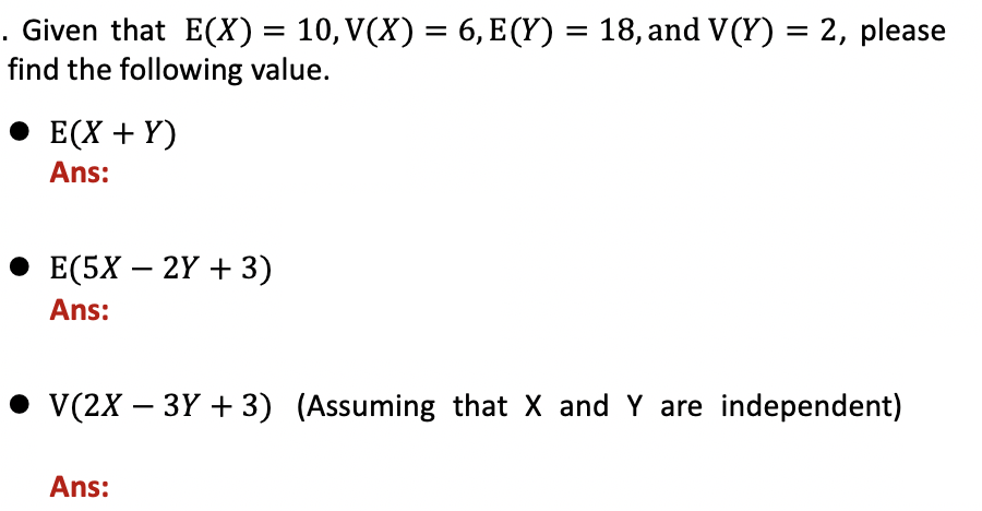 Solved Given That E X 10 V X 6 E Y 18 And V Y