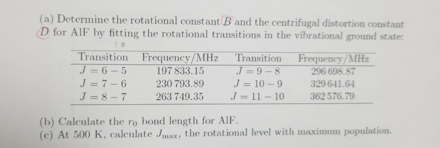 Solved (a) Determine the rotational constant B and the | Chegg.com