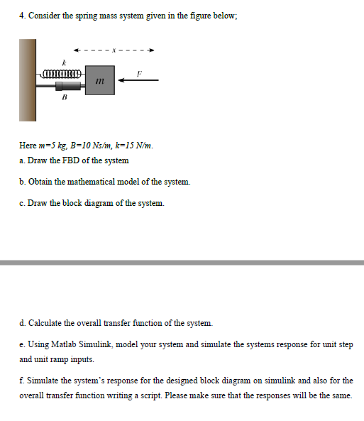 Solved 4. Consider the spring mass system given in the | Chegg.com