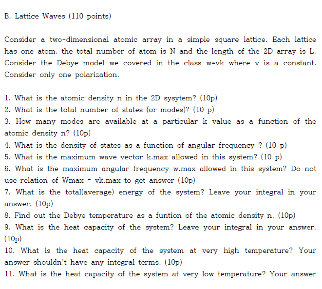 Solved B Lattice Waves 110 Points Consider A