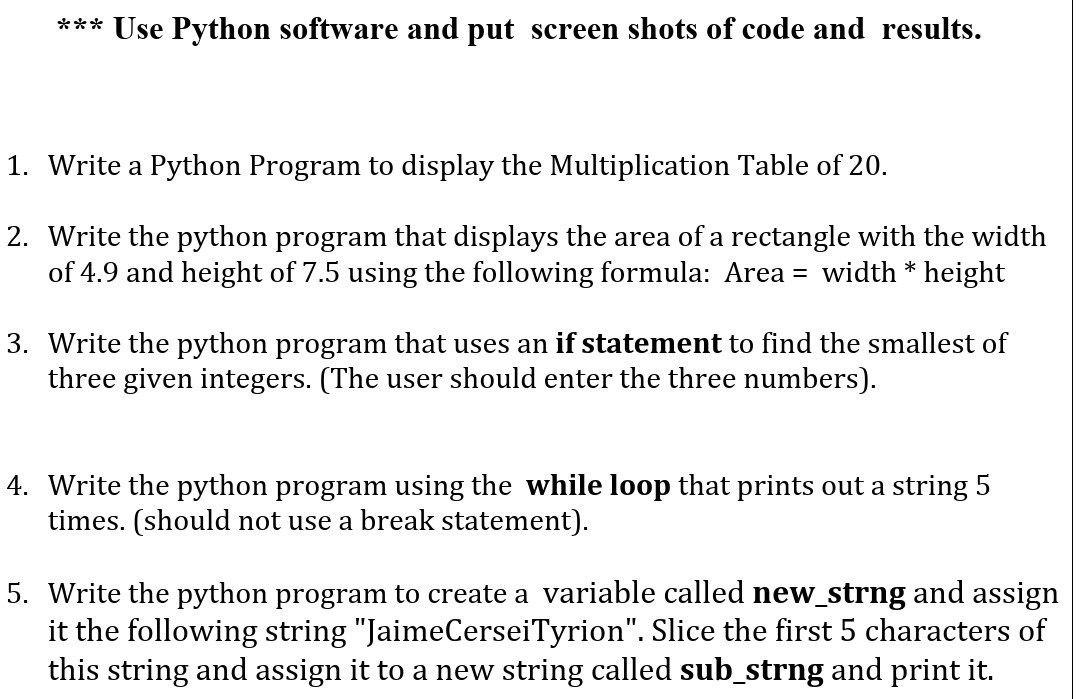 Solved *** Use Python software and put screen shots of code | Chegg.com