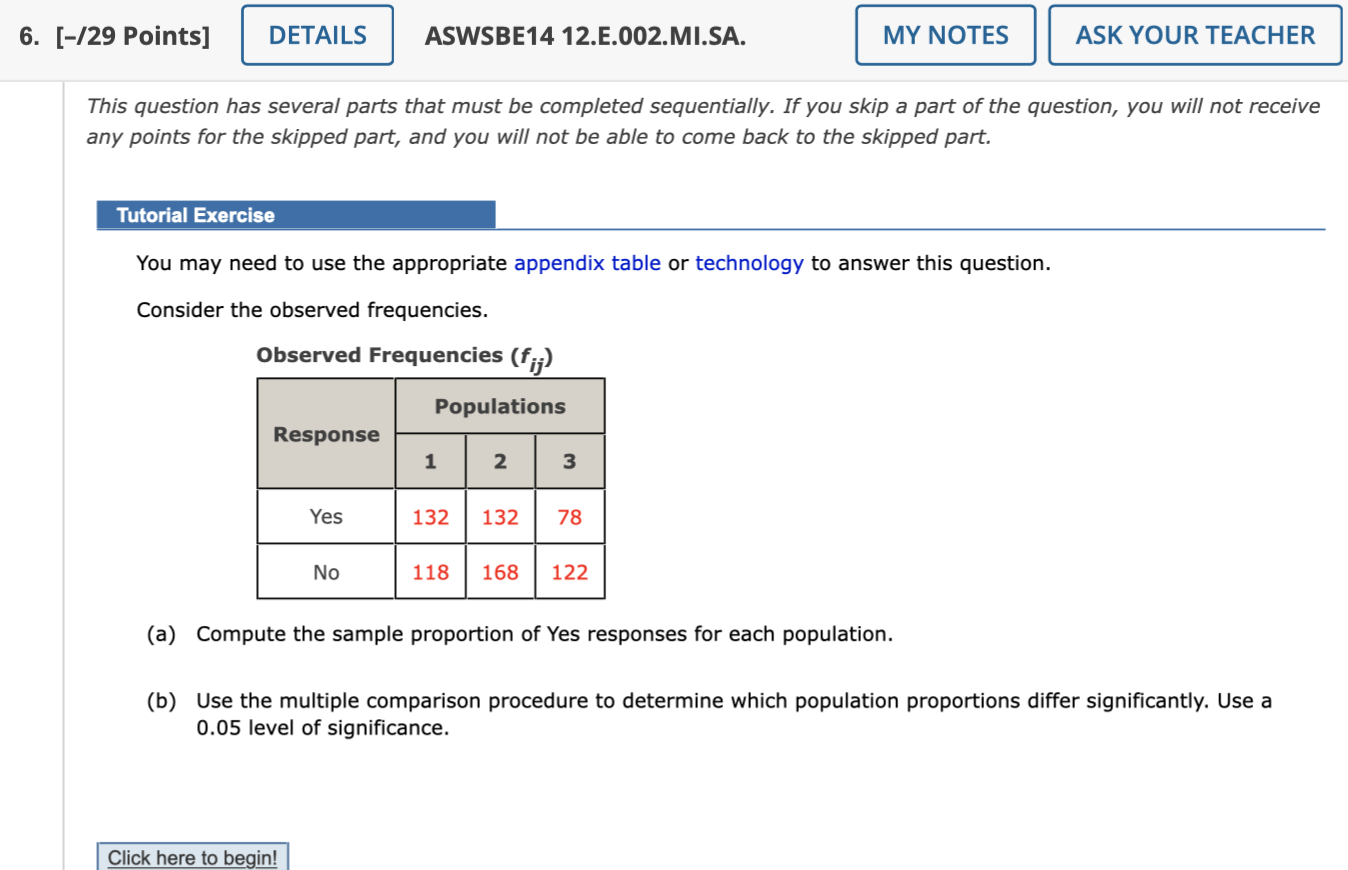 Solved 6. [-/29 Points] DETAILS ASWSBE14 12.E.002.MI.SA. MY | Chegg.com