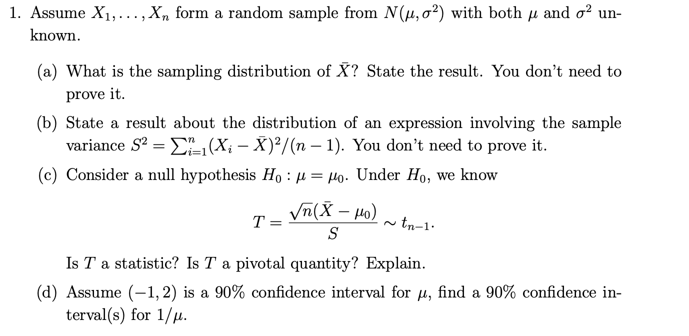 Solved 1. Assume X1,..., Xn form a random sample from | Chegg.com