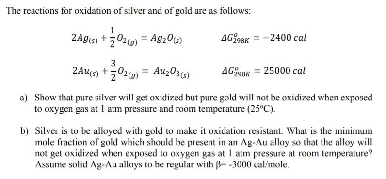Solved The reactions for oxidation of silver and of gold are | Chegg.com