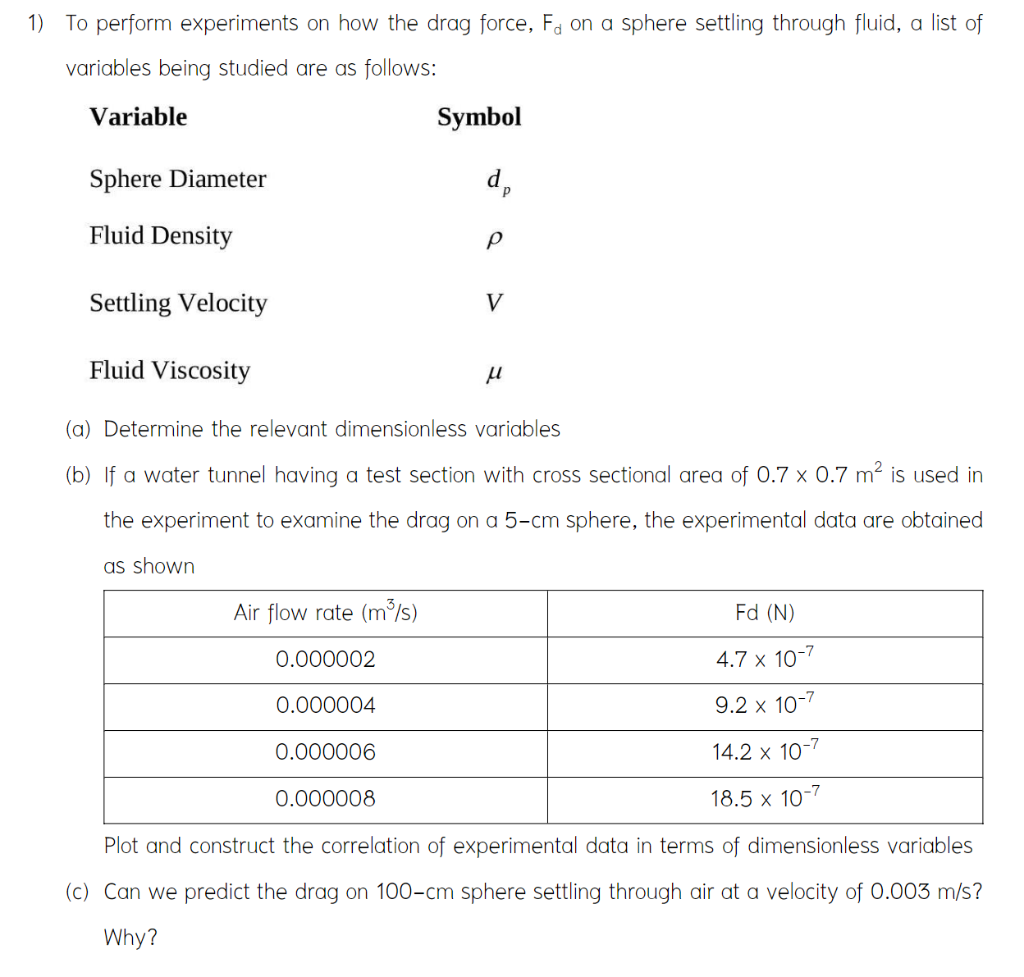 Solved 1) To perform experiments on how the drag force, Fa | Chegg.com