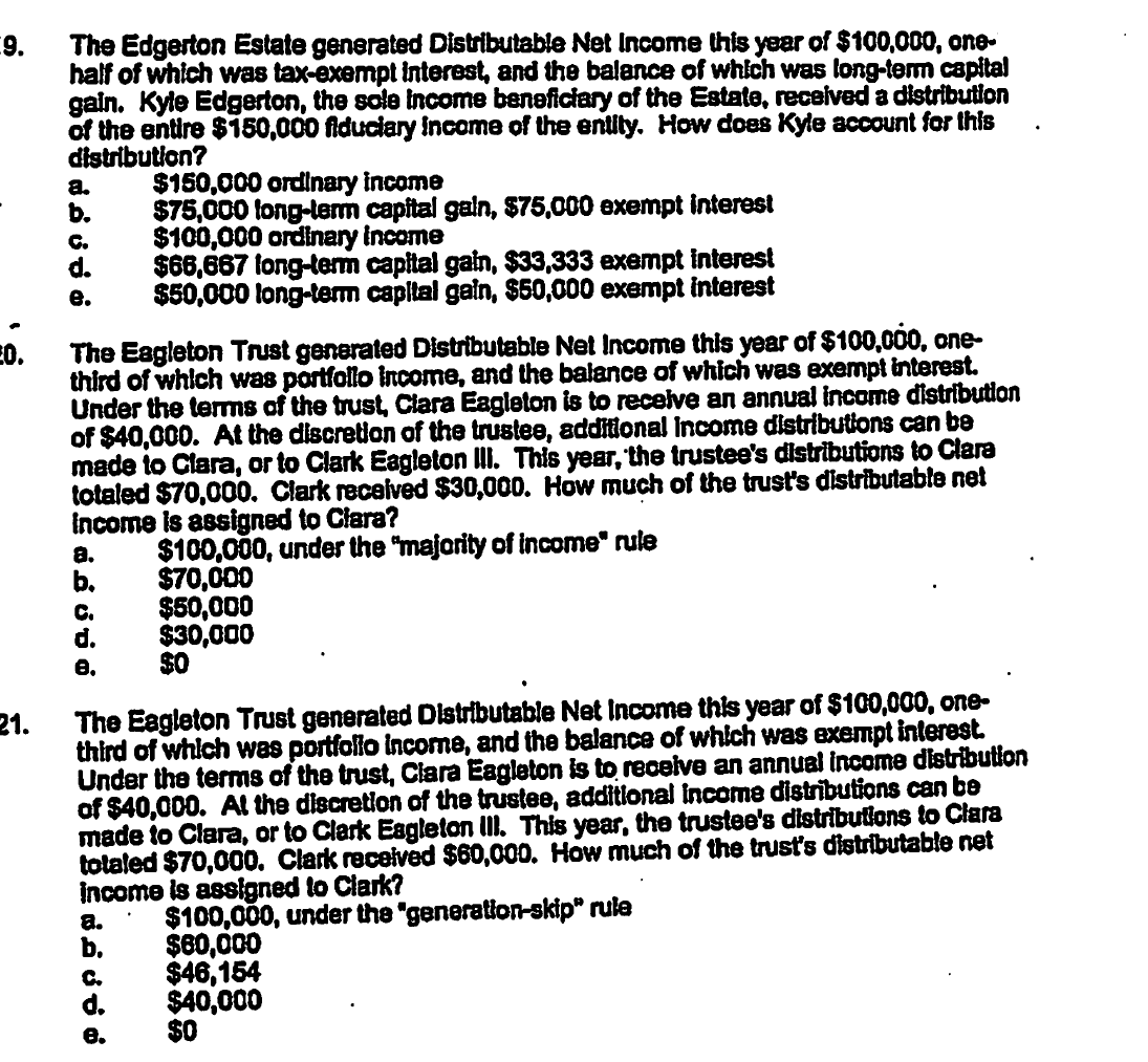 Solved 9. The Edgerton Estate generated Distributable Net | Chegg.com