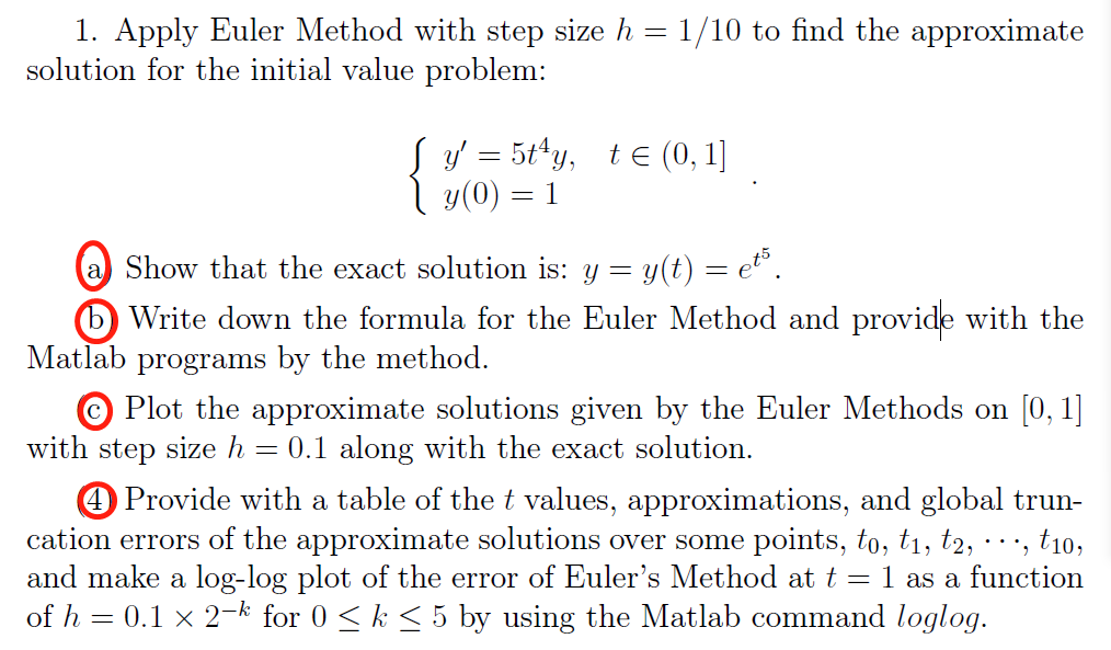 Solved 1. Apply Euler Method with step size h = 1/10 to find | Chegg.com