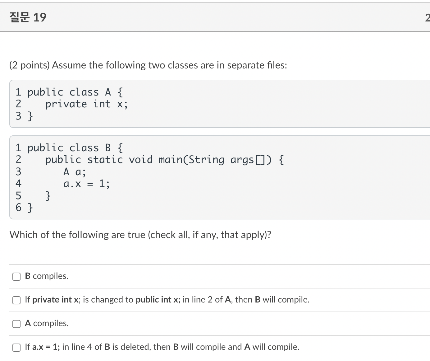 Solved (2 points) Assume the following two classes are in | Chegg.com