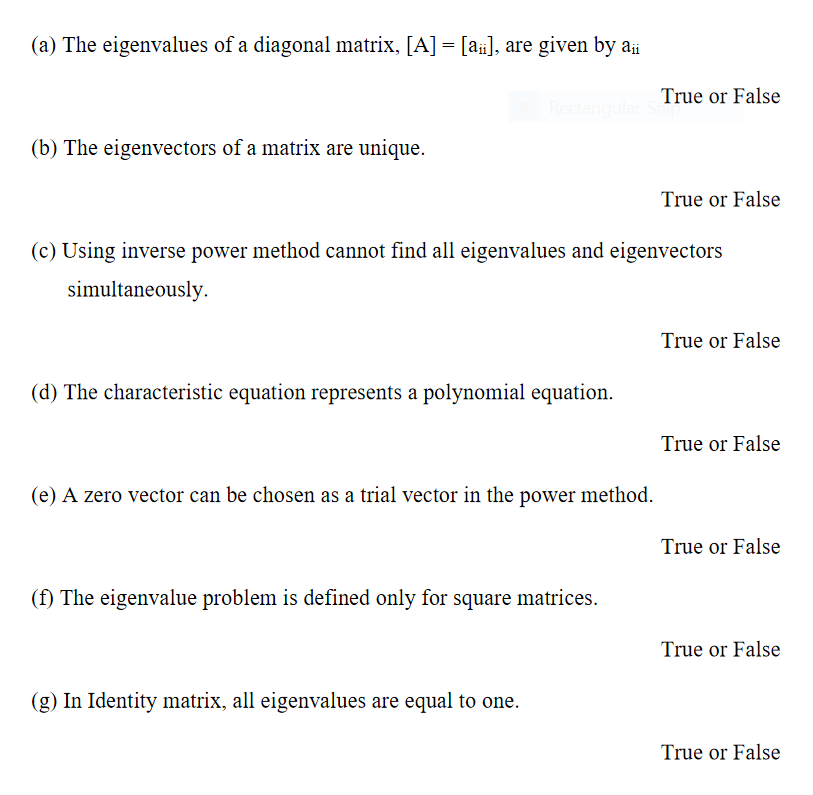 Solved (a) The eigenvalues of a diagonal matrix, [A] = | Chegg.com