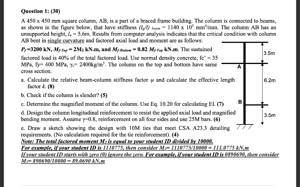 Solved A Question 1: (30) A 450 x 450 mm square column, AB, | Chegg.com