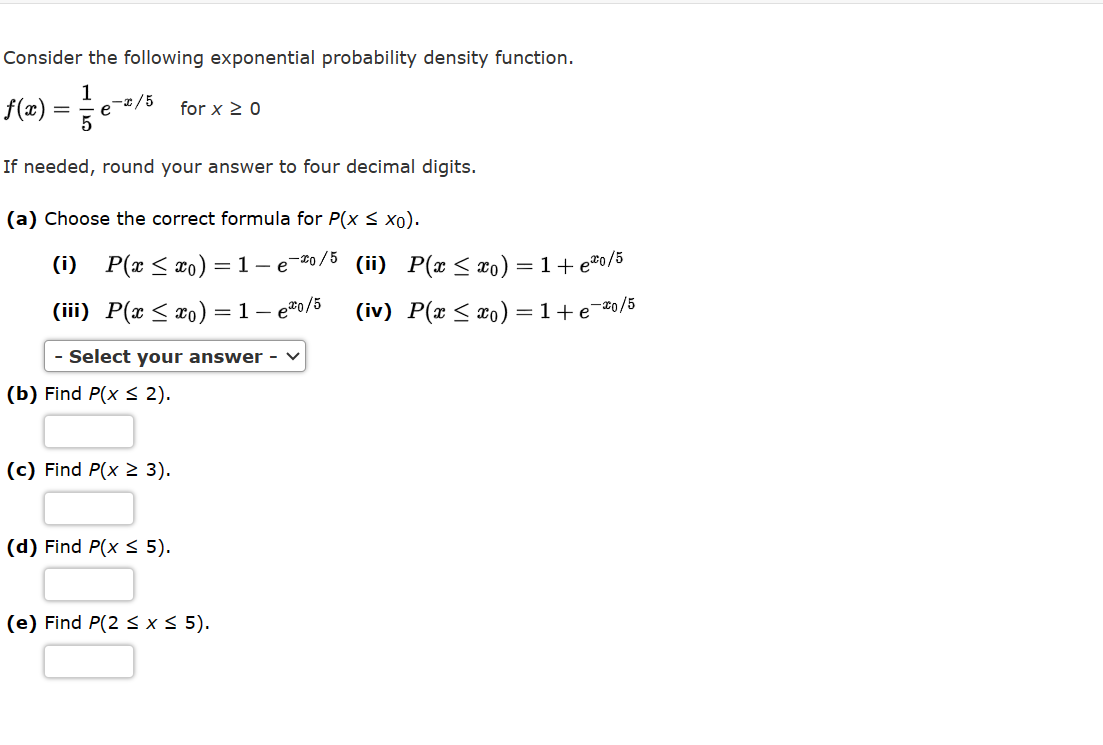 Solved Consider the following exponential probability | Chegg.com