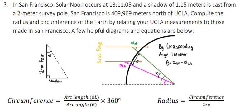 Solved 3. In San Francisco, Solar Noon occurs at 13:11:05 | Chegg.com