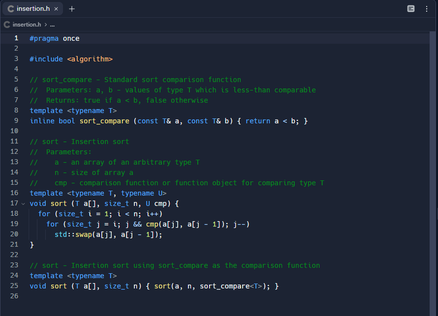 Solved insertion.h ×+ insertion.h > ...For each of the | Chegg.com