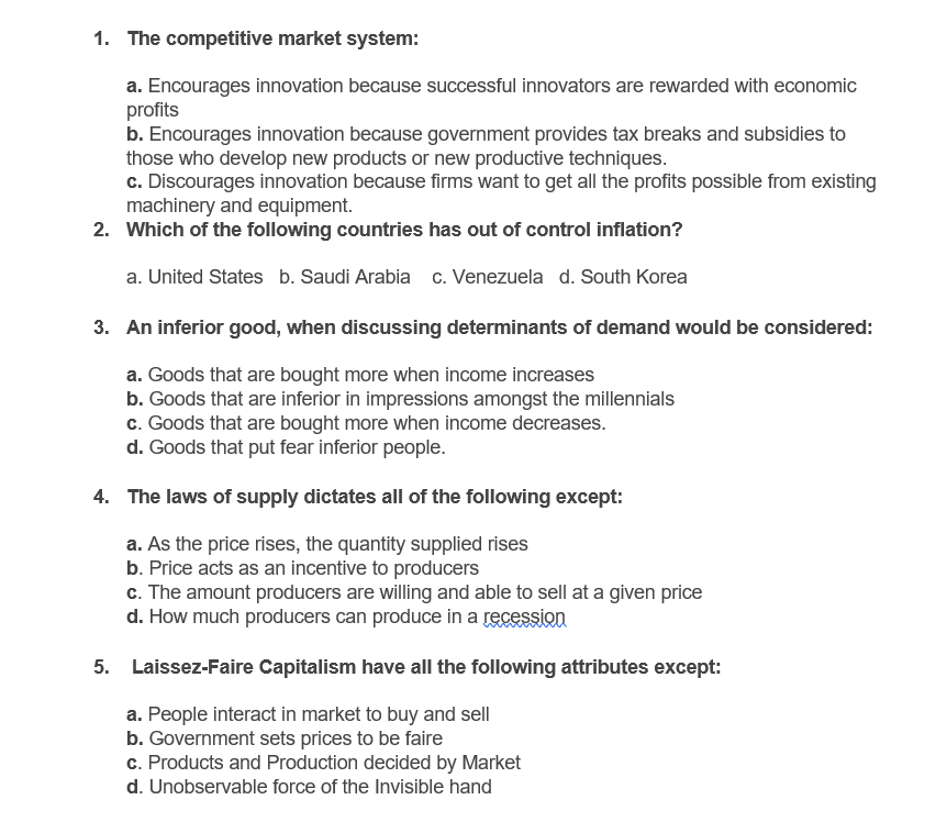 Solved 1. The competitive market system: a. Encourages | Chegg.com
