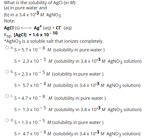 Solved What is the solubility of Agcl (in M): (a) in pure | Chegg.com