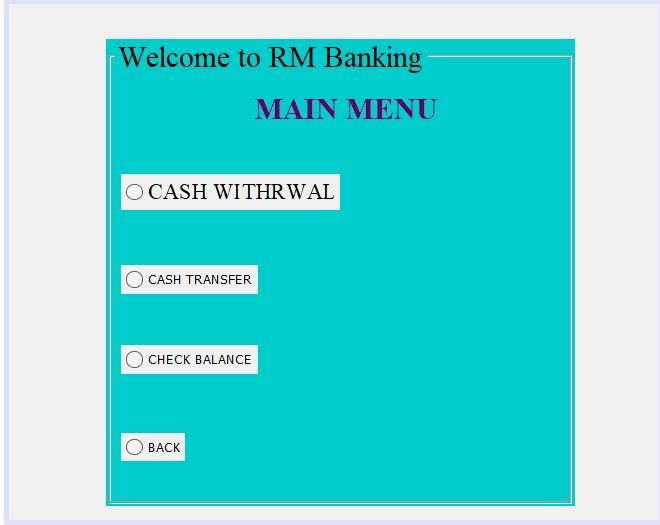 Solved Welcome to RM Banking MAIN MENU CASH WITHRWAL CASH | Chegg.com