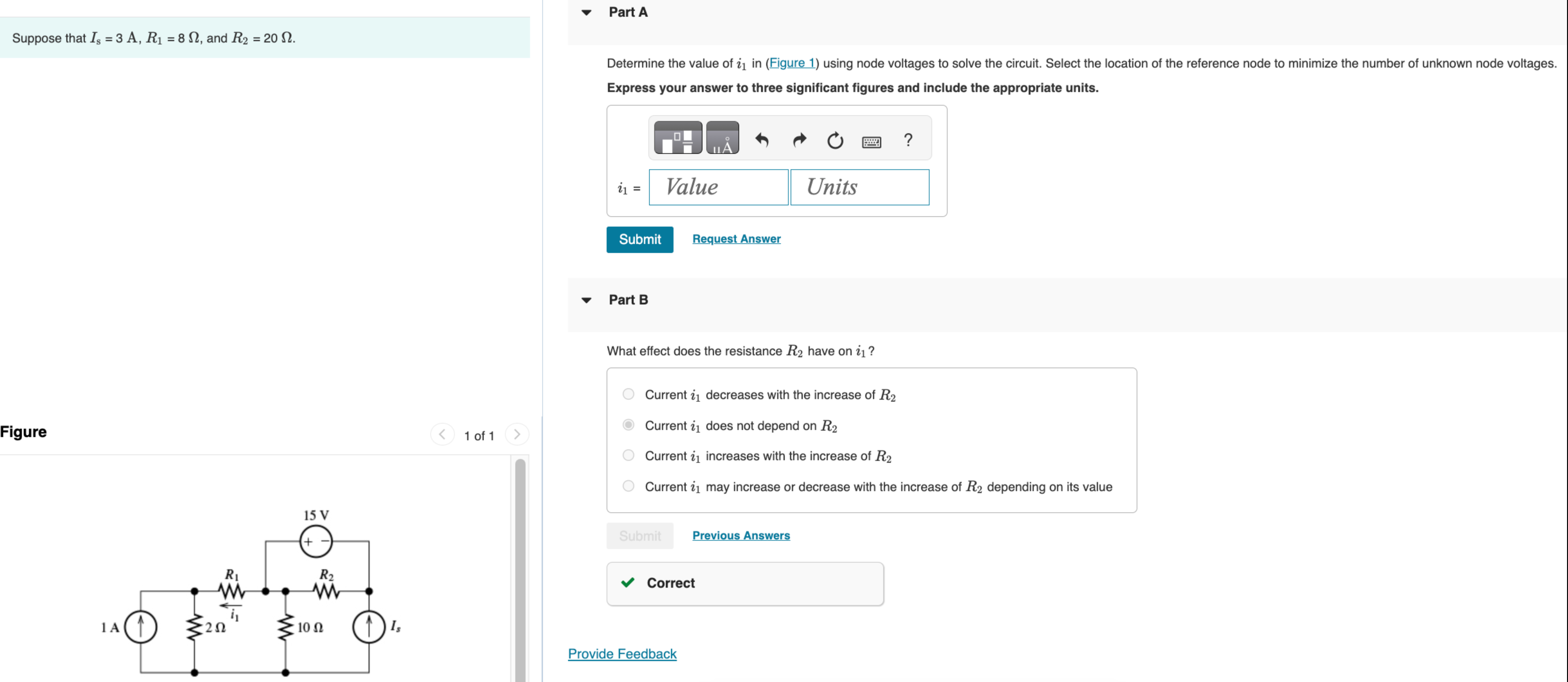 Solved Suppose that Is=3A,R1=8Ω, ﻿and R2=20Ω.Figure | Chegg.com