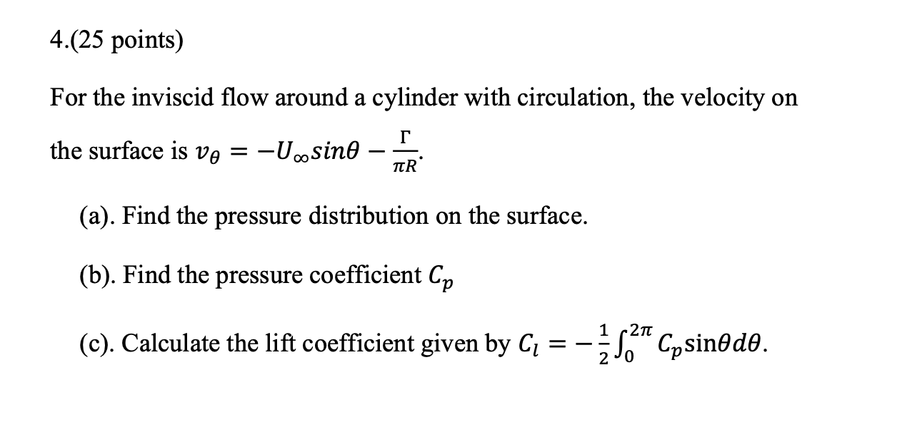 Solved For the inviscid flow around a cylinder with | Chegg.com