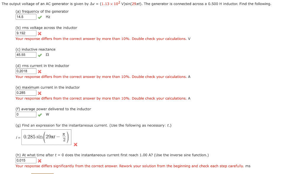 Solved The output voltage of an AC generator is given by | Chegg.com