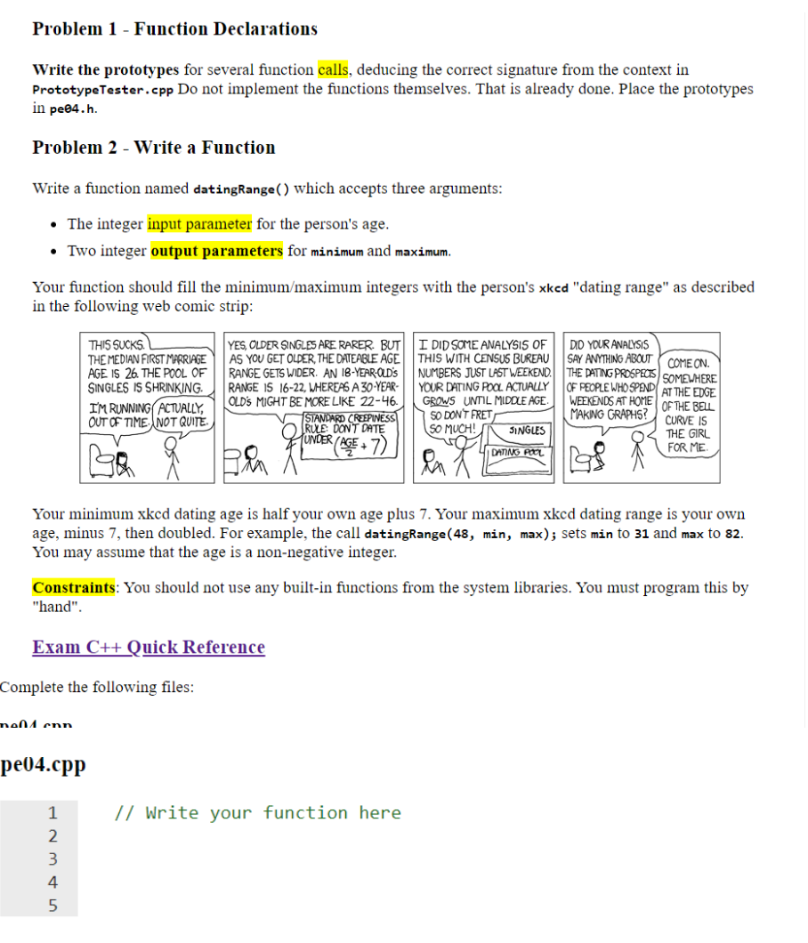 Solved Problem 1 - Function Declarations Write the | Chegg.com