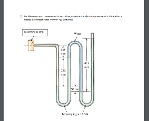 Solved 2) For the compound manometer shown below, calculate | Chegg.com
