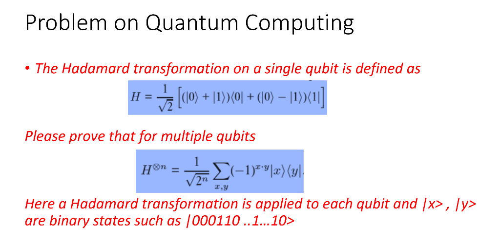 Solved Problem on Quantum Computing • The Hadamard | Chegg.com