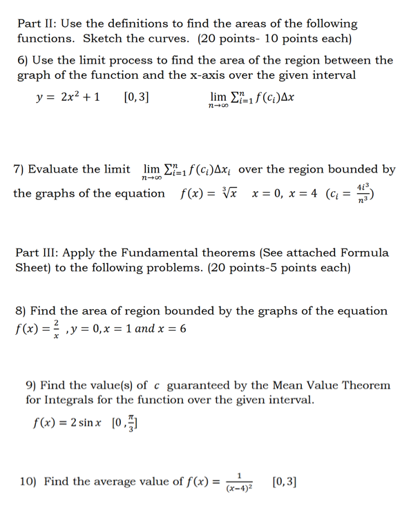 Solved Part II: Use the definitions to find the areas of the | Chegg.com