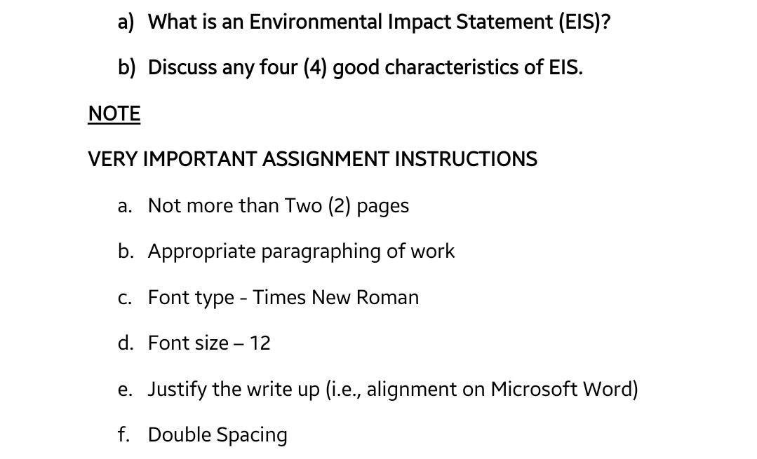 Solved a) What is an Environmental Impact Statement (EIS)? | Chegg.com