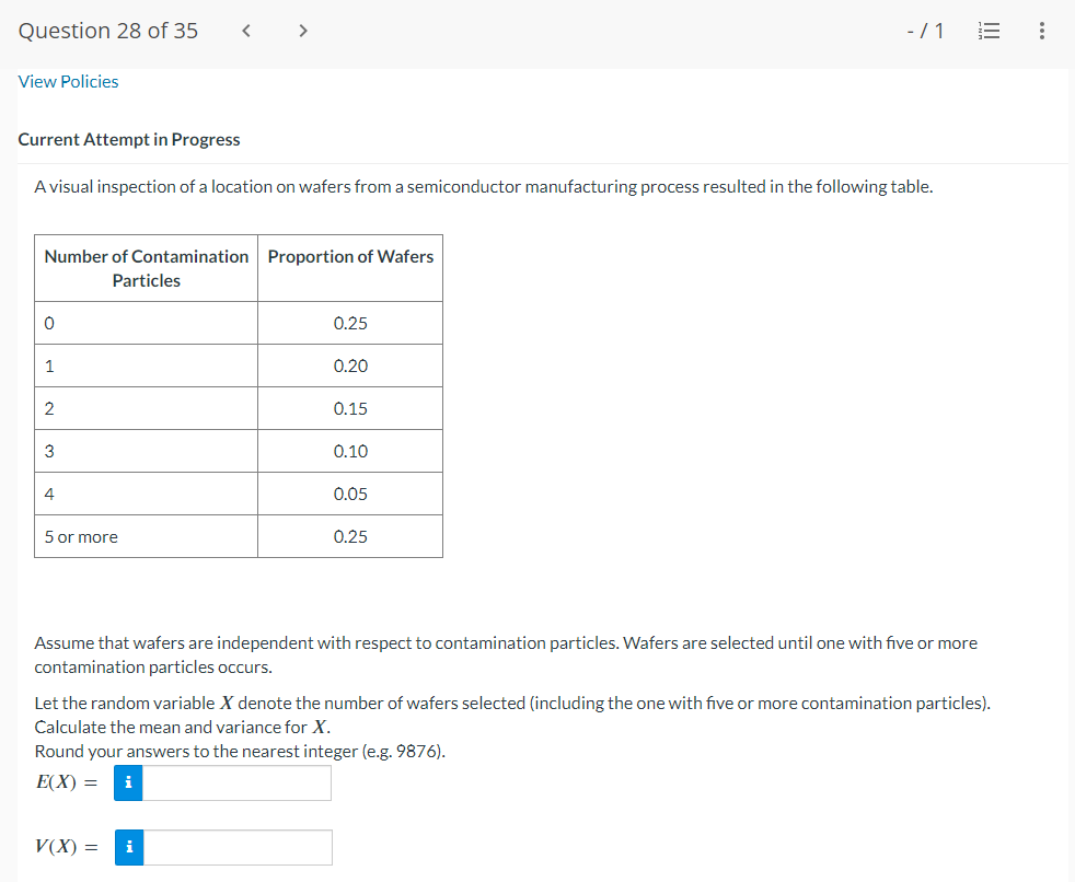 Solved A visual inspection of a location on wafers from a | Chegg.com