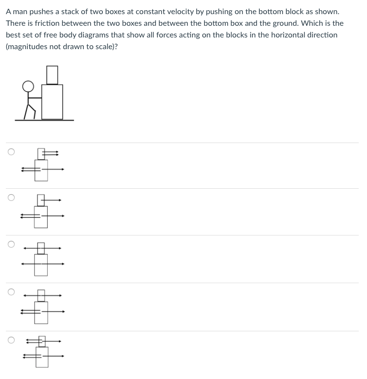 Solved A man pushes a stack of two boxes at constant | Chegg.com