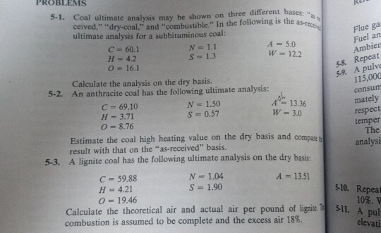 Solved PROBLEMS 5-1. Coal ultimate analysis may be shown on | Chegg.com